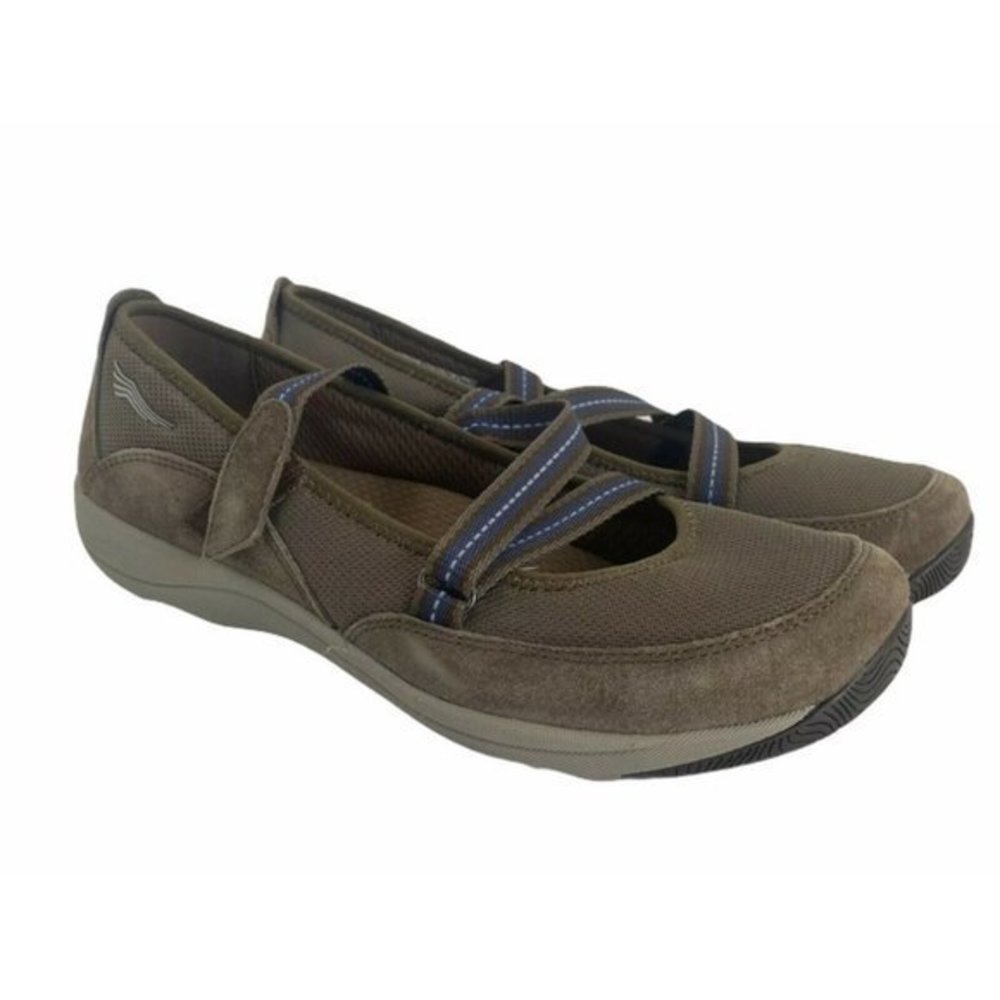 Dansko Brown Suede Mesh Cross Strap Slip On Shoes - Gem